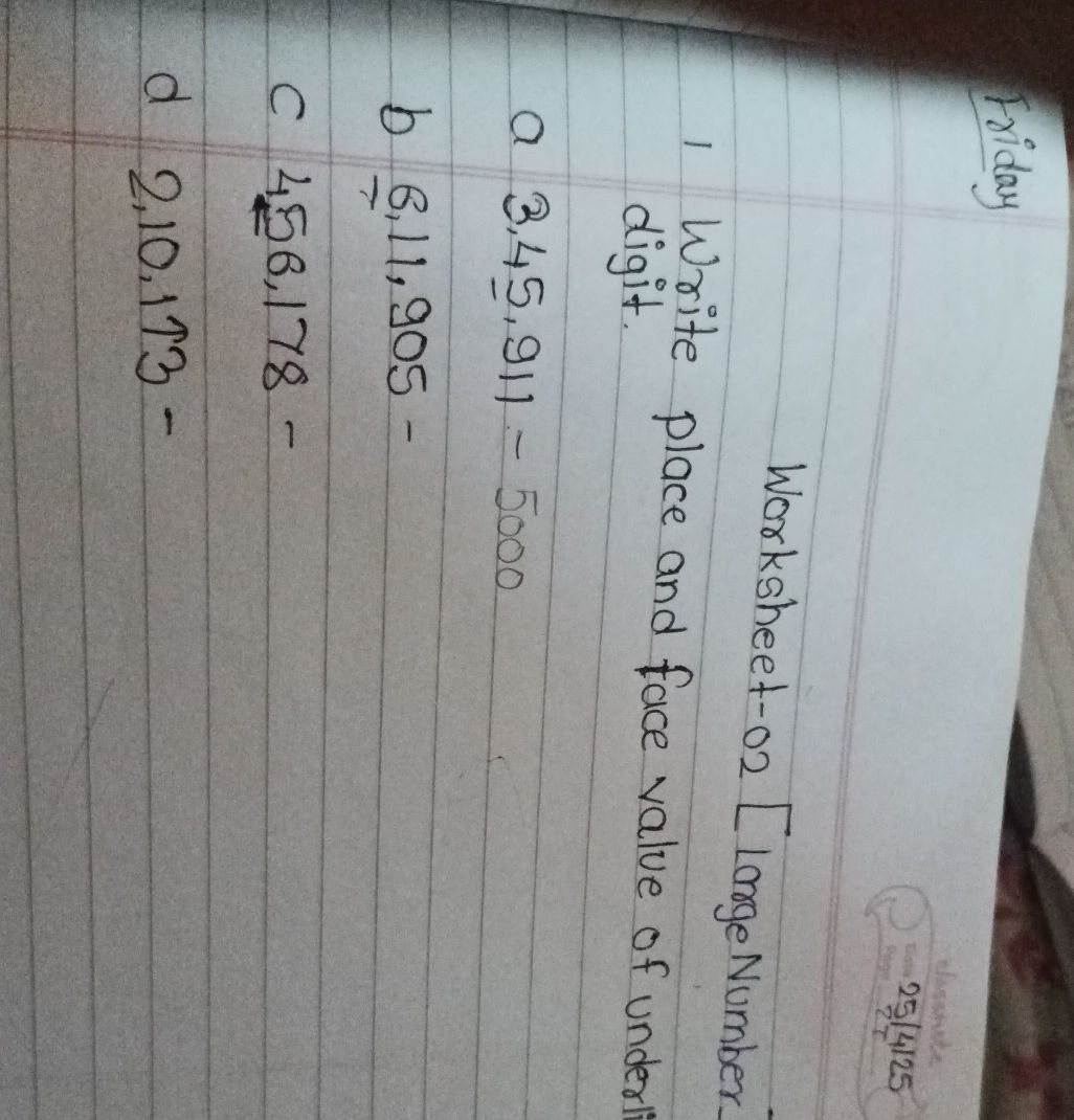 1. Write place and face value of underlined | StudyX