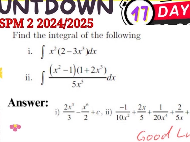 Find the integral of the following i. $ | StudyX