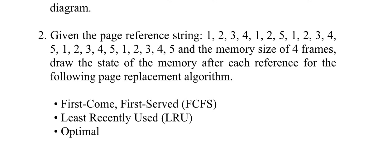 2. Given the page reference string: 1, 2, 3, | StudyX