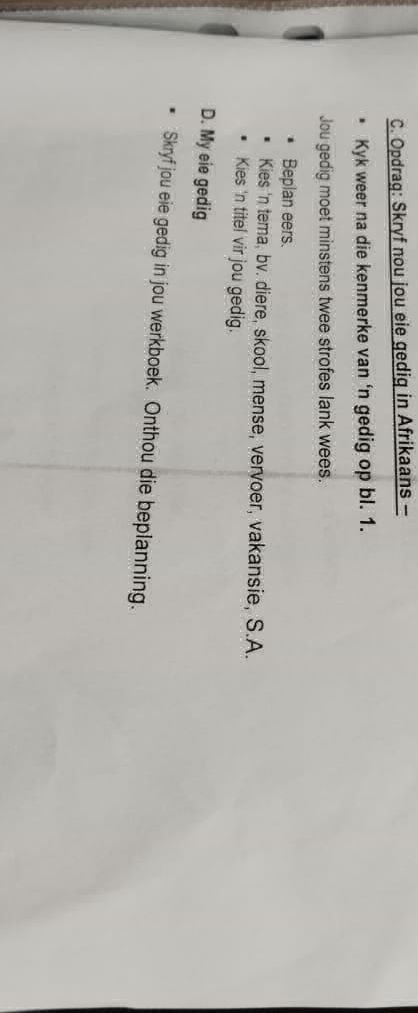 C. Opdrag: Skryf nou jou eie gedig in | StudyX