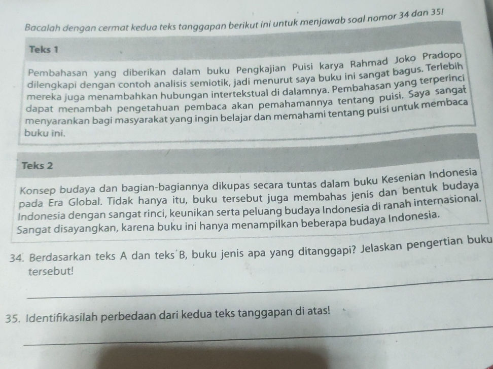 34. Berdasarkan teks A dan teks B, buku | StudyX