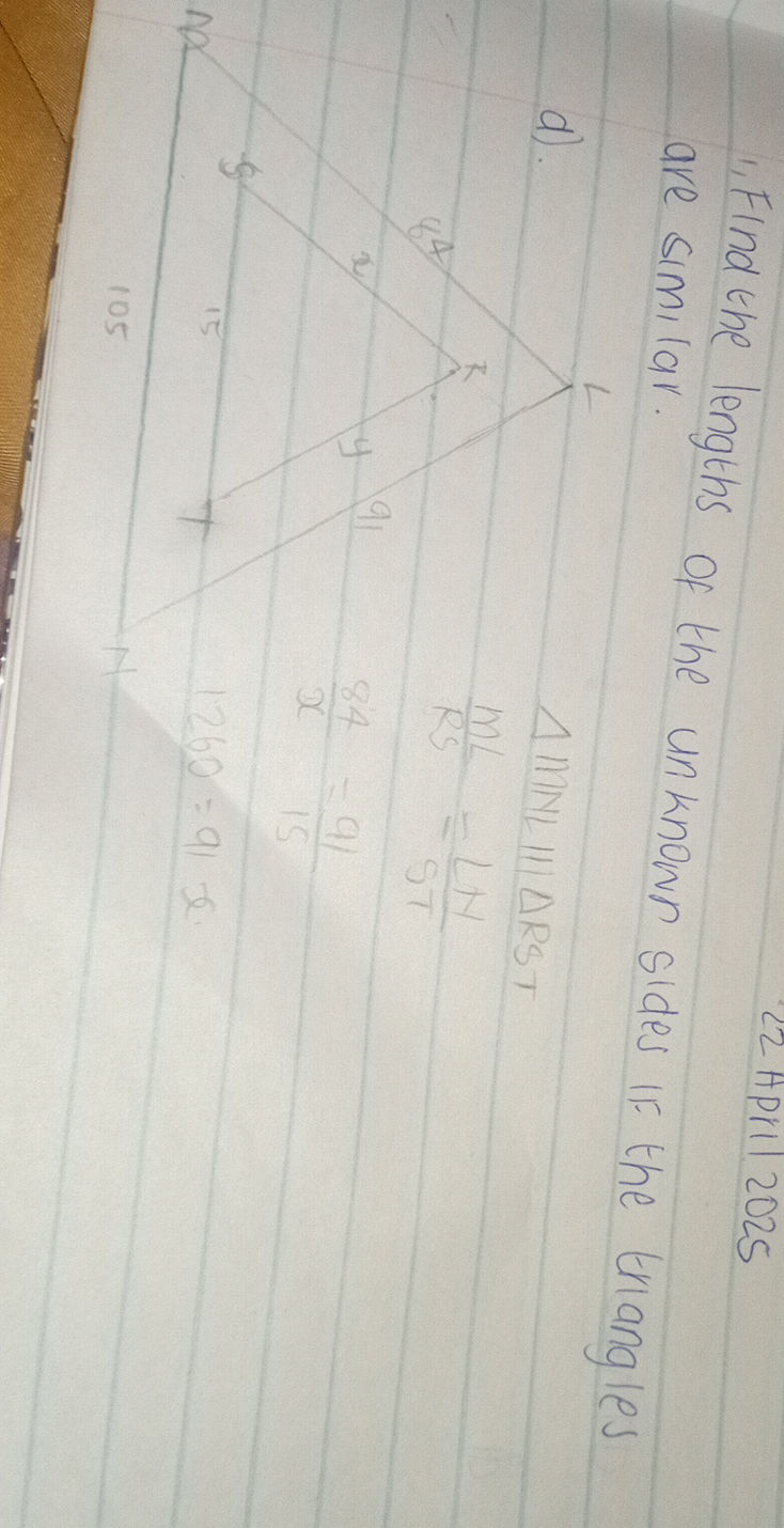 d). Find the lengths of the unknown sides if | StudyX