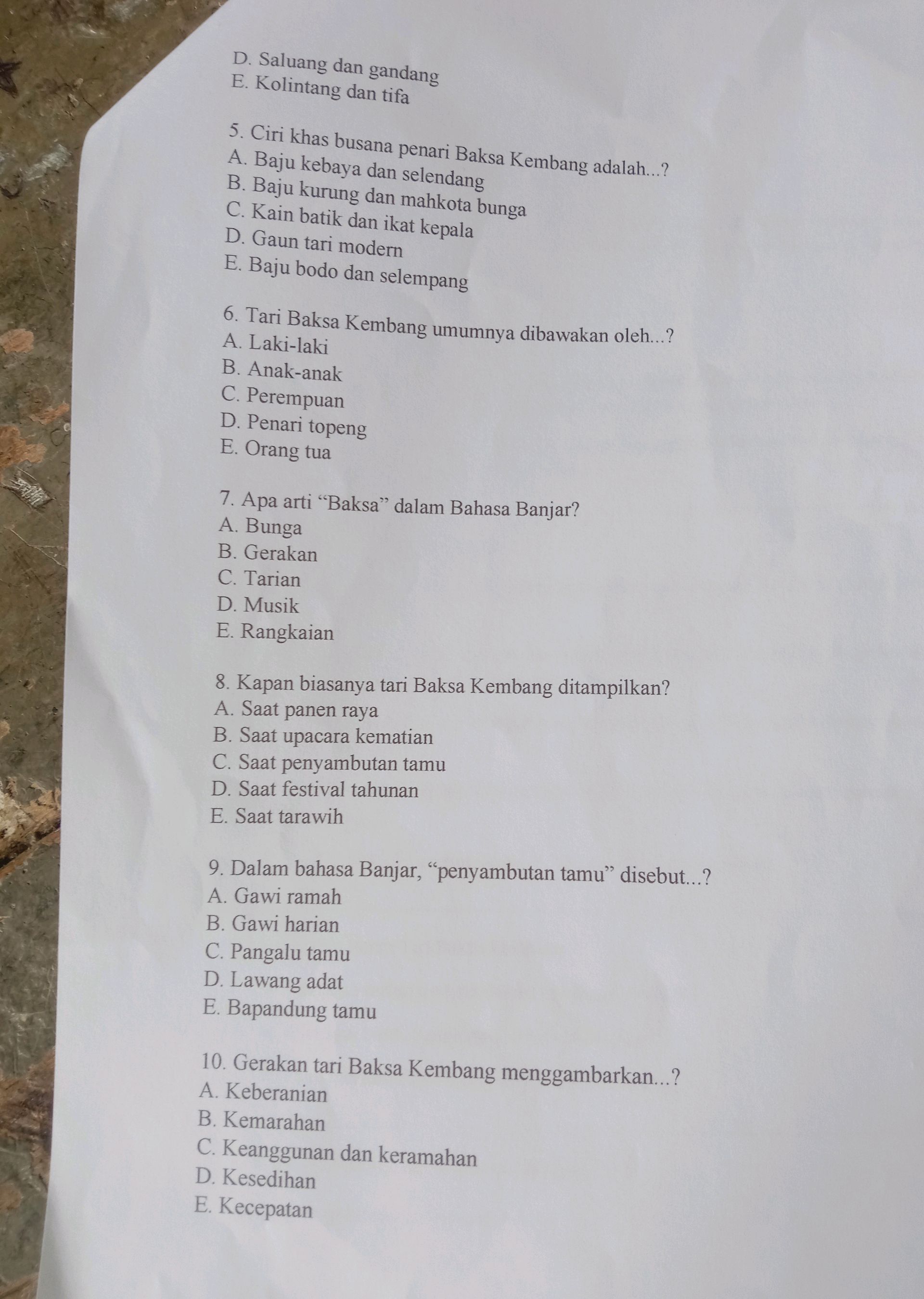 5. Ciri khas busana penari Baksa Kembang | StudyX
