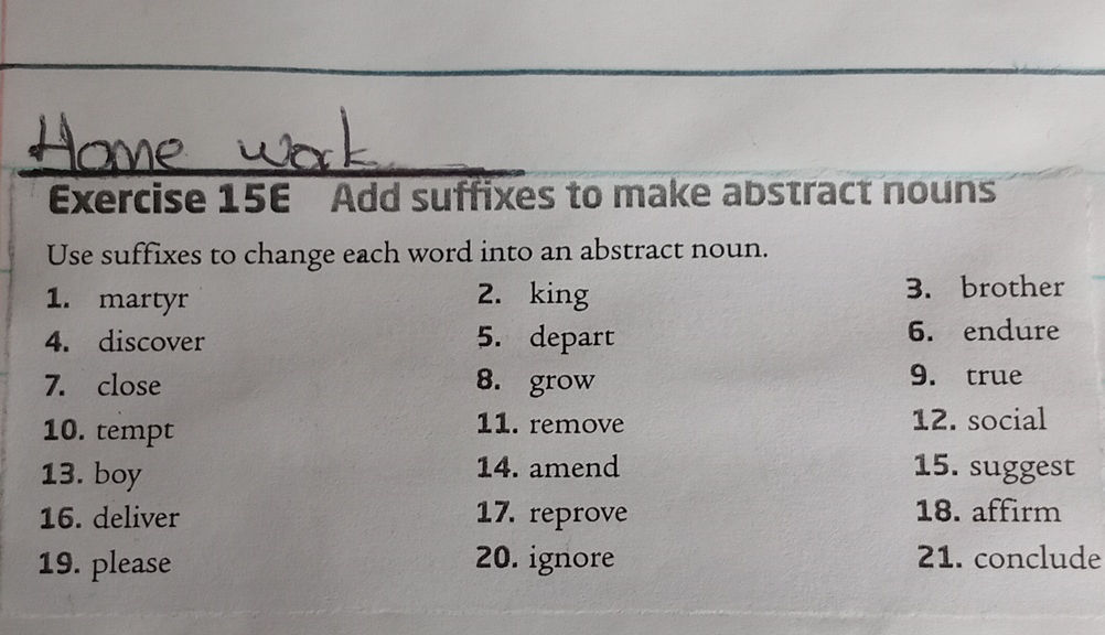 Exercise 15E Add suffixes to make abstract | StudyX