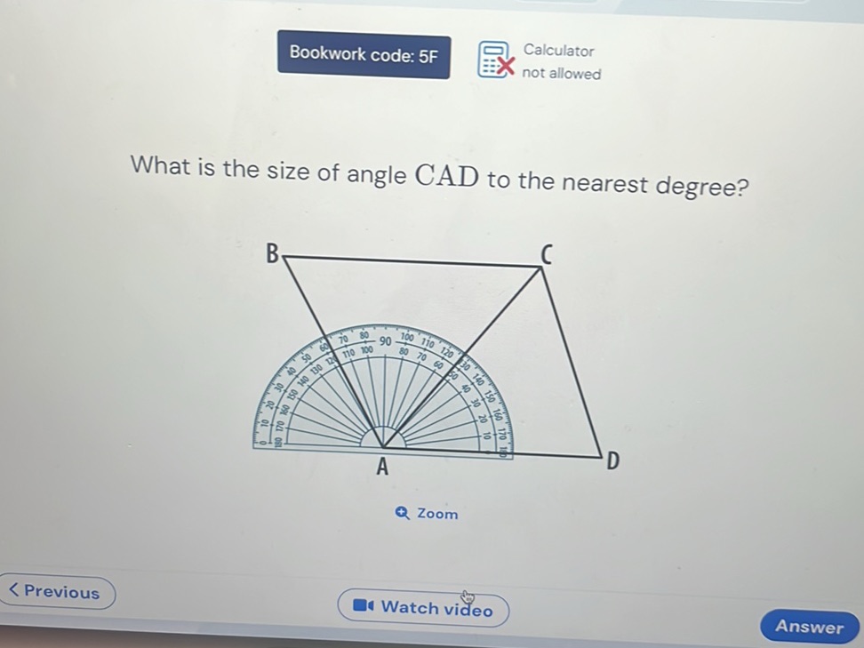 What is the size of angle CAD to the nearest | StudyX