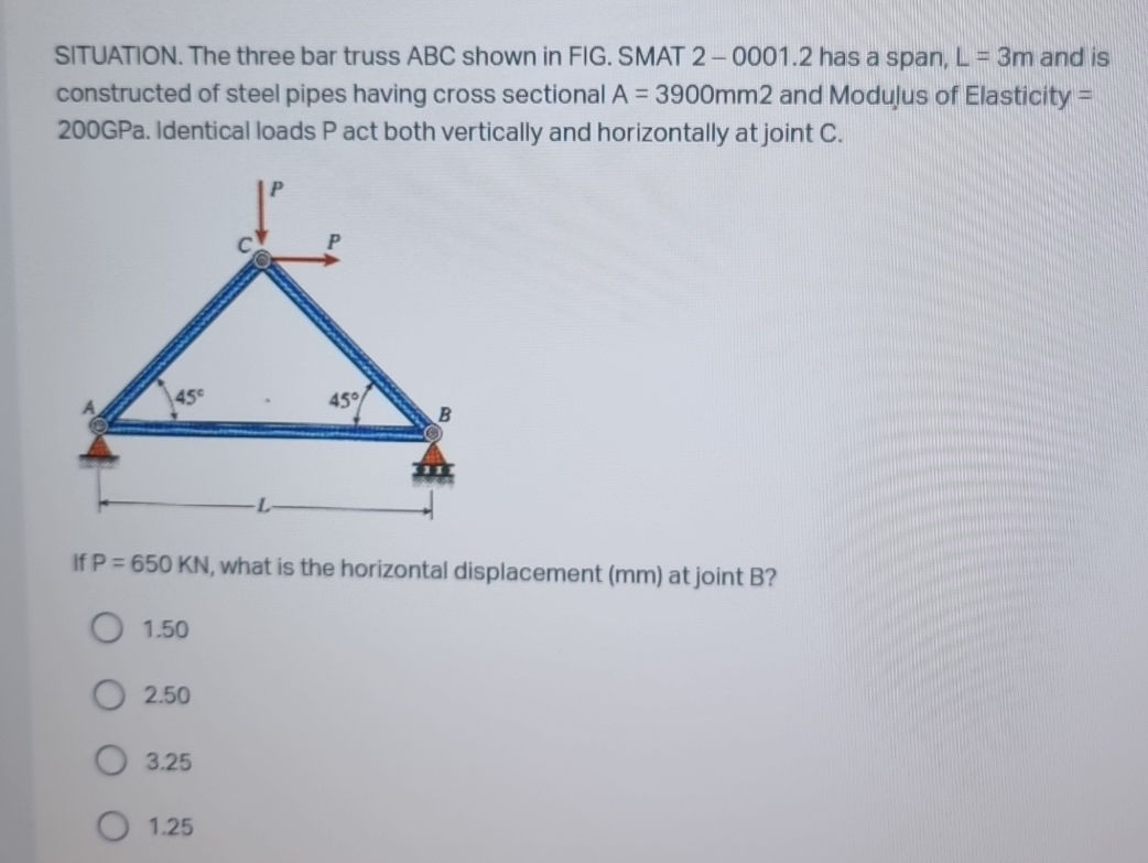 SITUATION. The three bar truss ABC shown in | StudyX