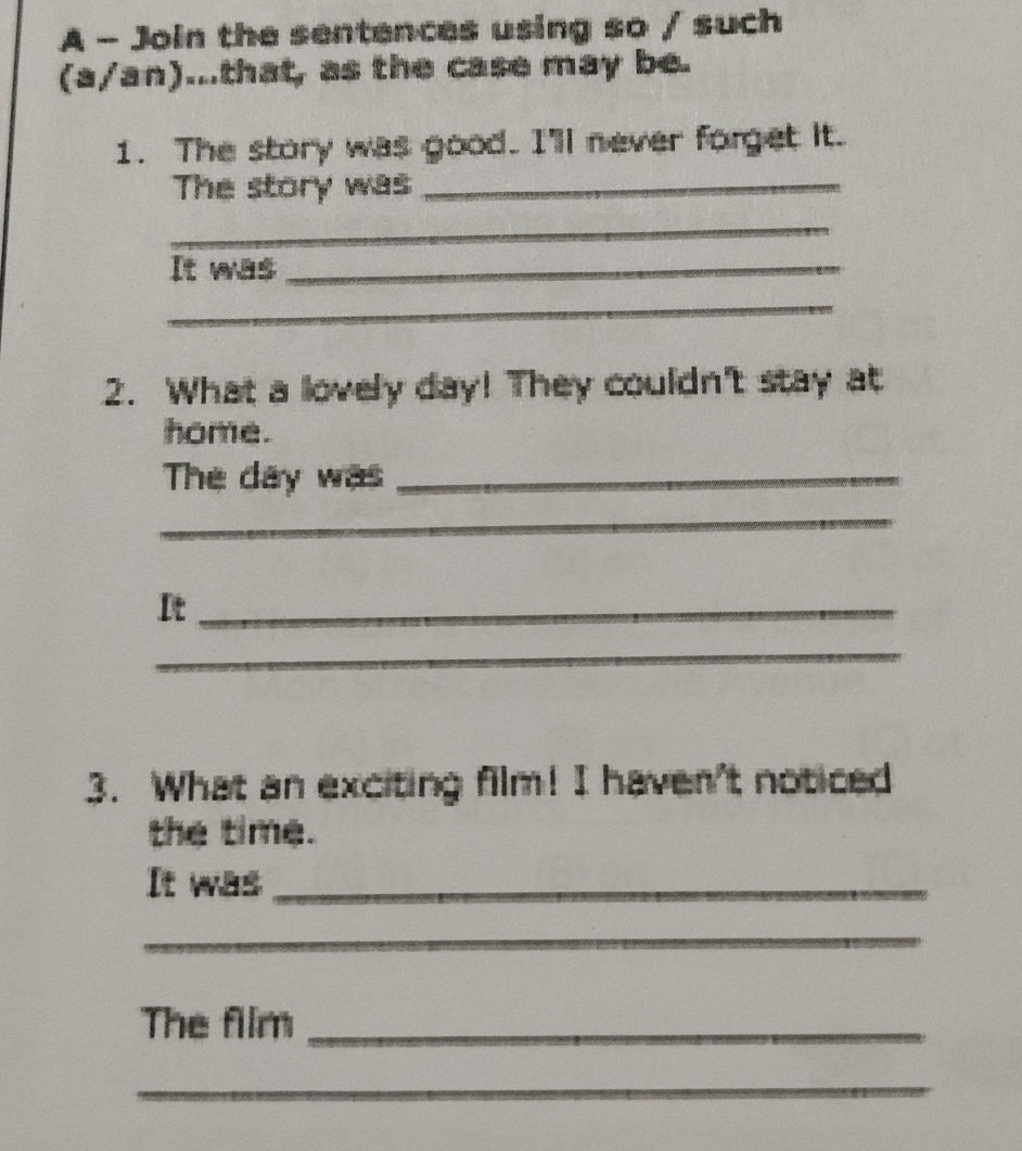 A - Join the sentences using so / such | StudyX