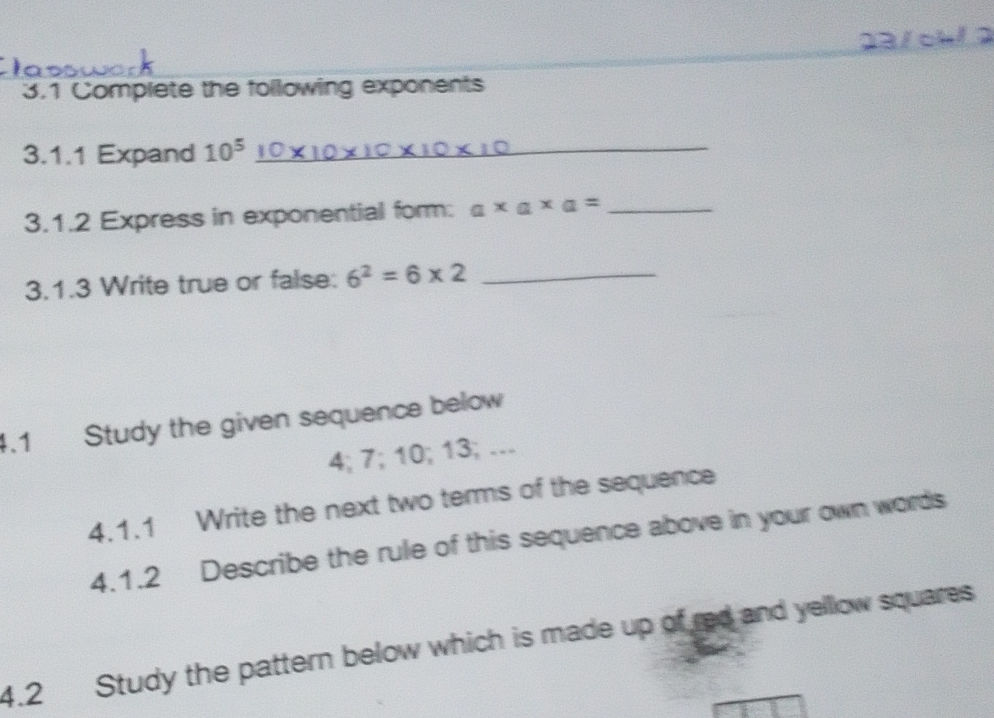 3.1 Complete the following exponents 3.1.1 | StudyX