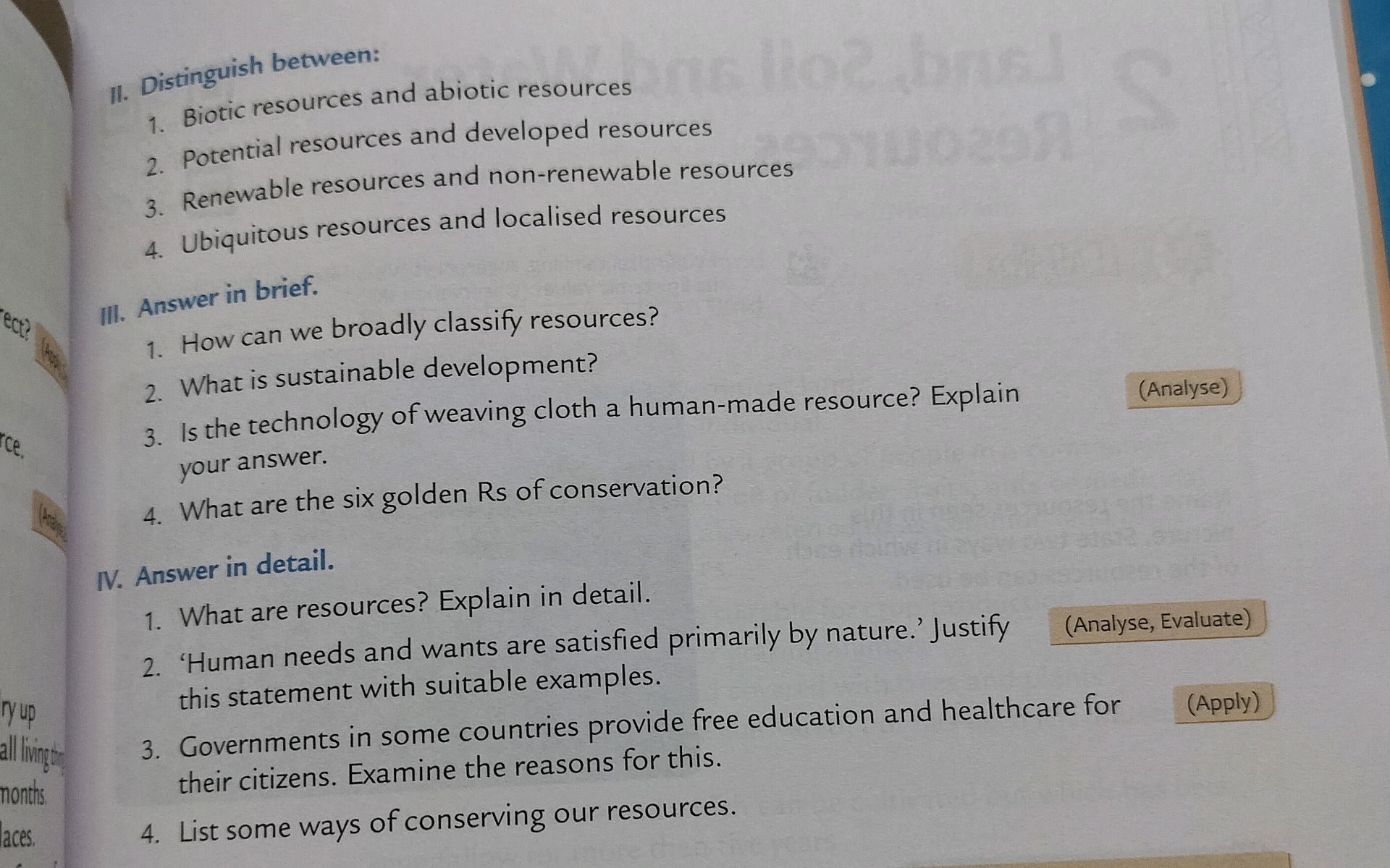 II. Distinguish between: 1. Biotic resources | StudyX