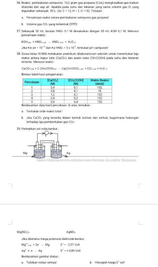 36. Reaksi pembakaran sempurna 13,2 gram gas | StudyX