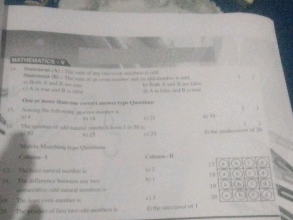14. Statement (A): The sum of any two even | StudyX