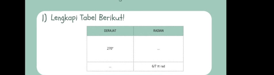 1) Lengkapi Tabel Berikut! | Derajat | | StudyX