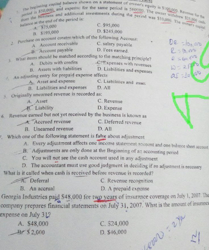 1. The beginning capital balance shown on a | StudyX