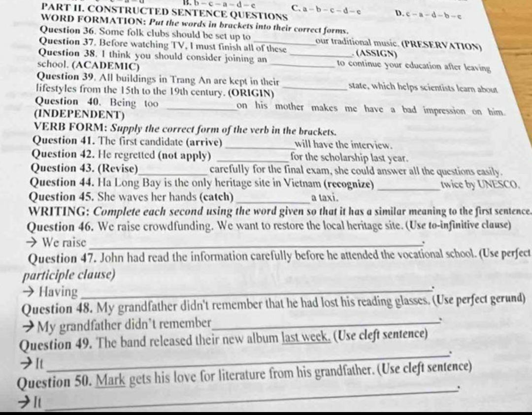 PART II. CONSTRUCTED SENTENCE QUESTIONS WORD | StudyX