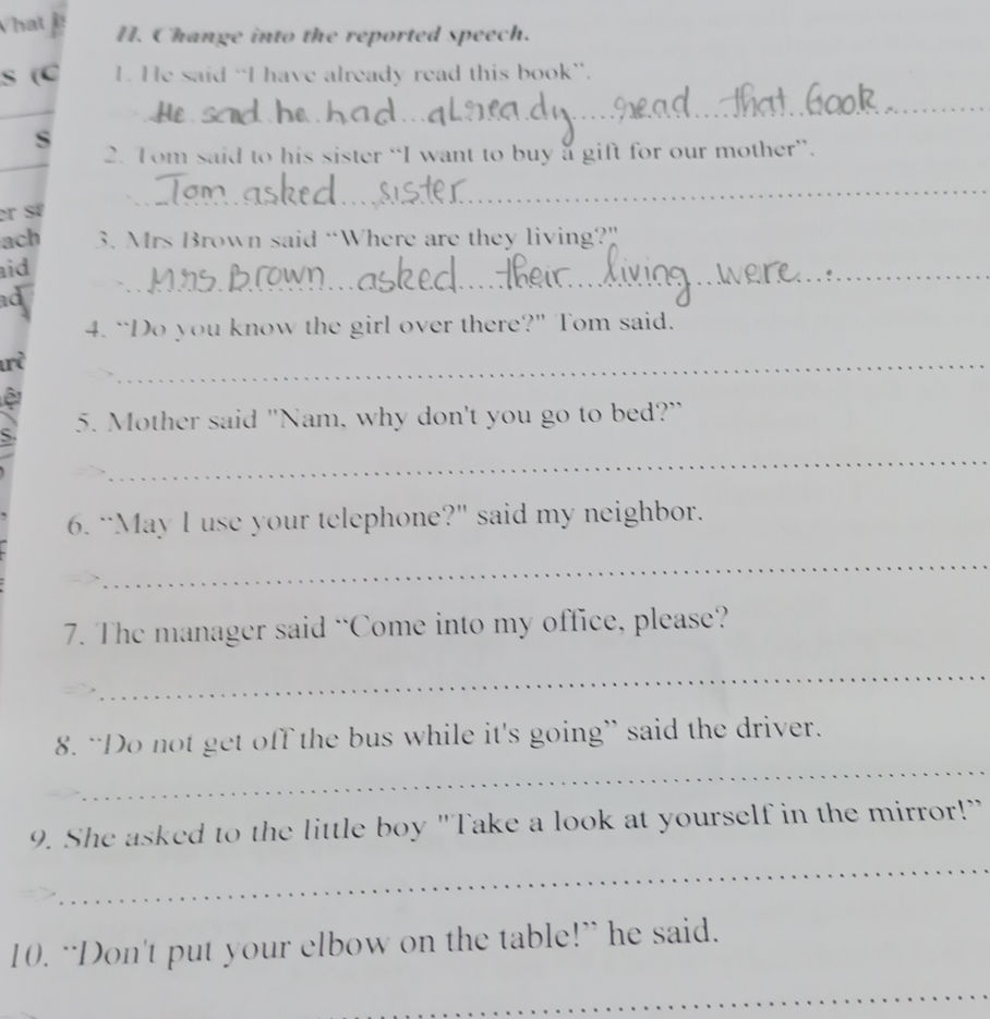 II. Change into the reported speech. 1. He | StudyX