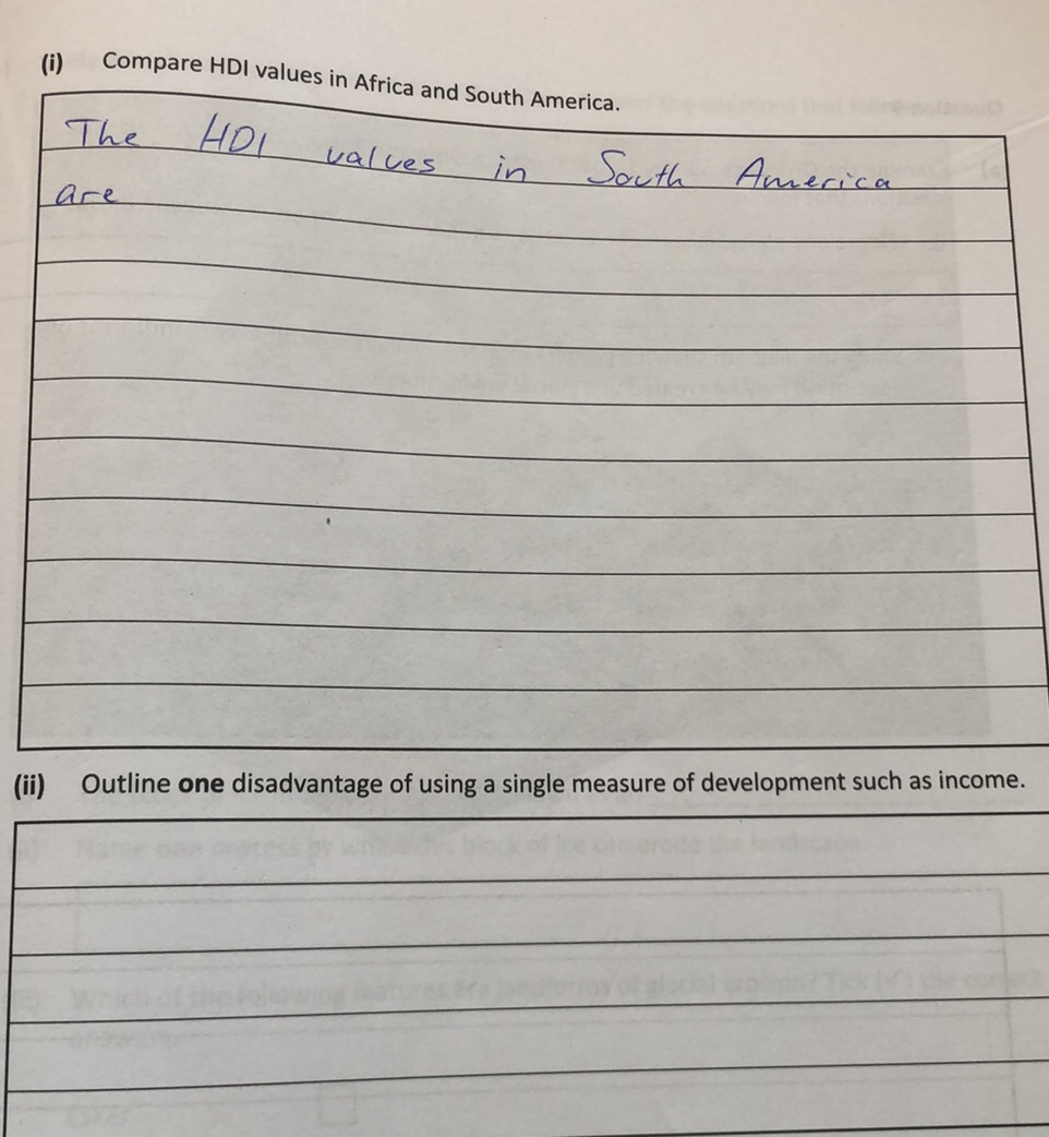 (i) Compare HDI values in Africa and South | StudyX