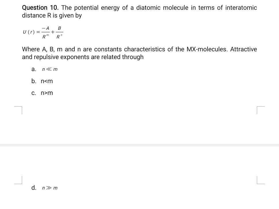 Question 10. The potential energy of a | StudyX