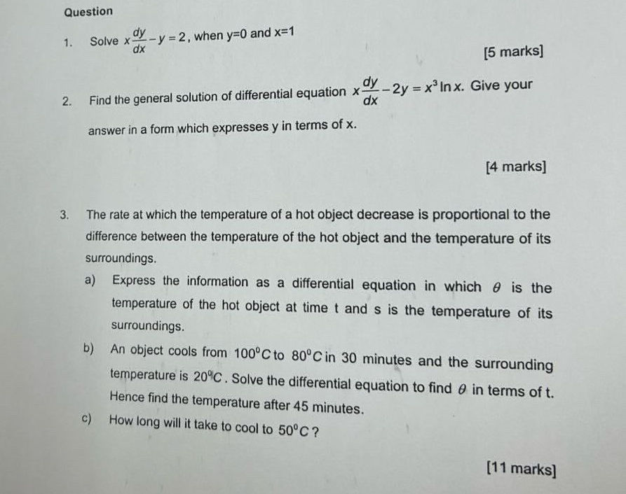 1. Solve $x {dy}{dx} - y = 2$, when $y=0$ | StudyX