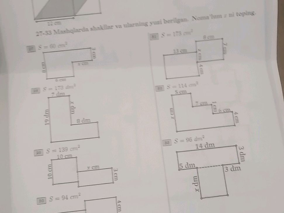 27-33 Mashqlarda shakllar va ularning yuzi | StudyX