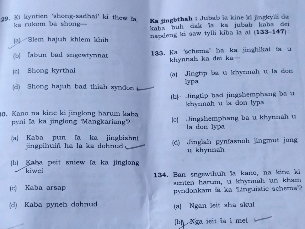 29. Ki kyntien 'shong-sadhai' ki thew ïa ka | StudyX
