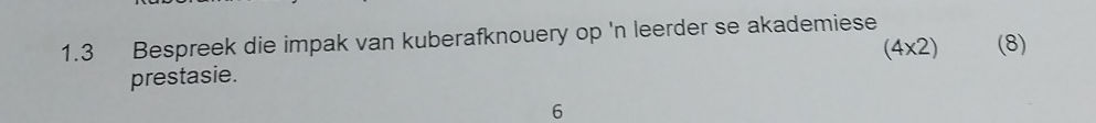 1.3 Bespreek die impak van kuberafknouery op