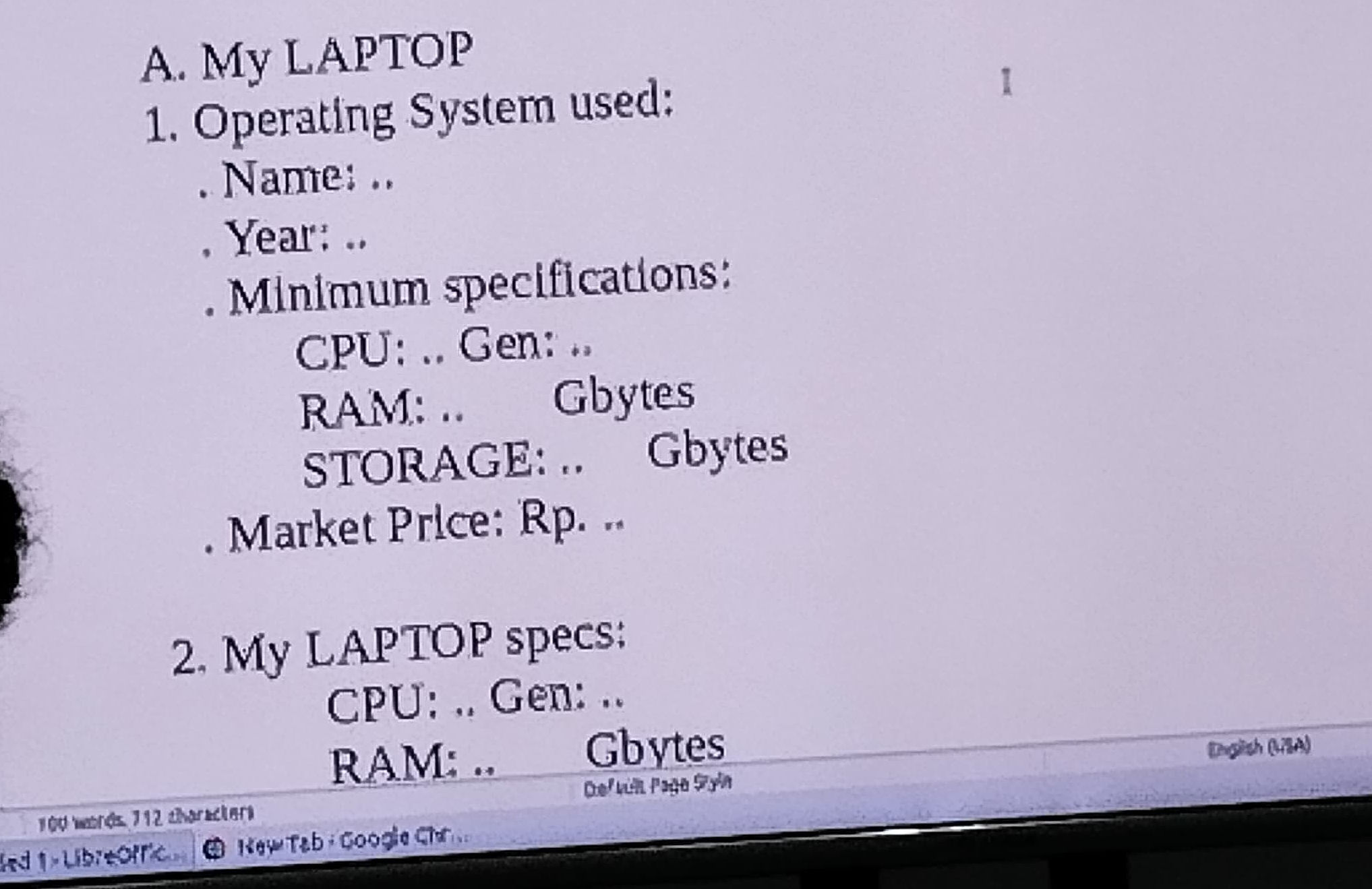 A. My LAPTOP 1. Operating System used: . | StudyX