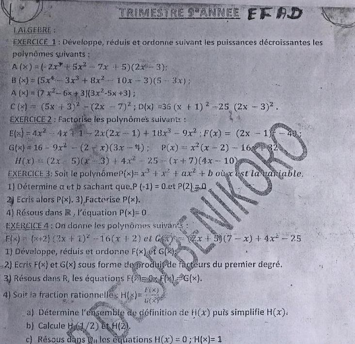 EXERCICE 1 : Développe, réduis et ordonne | StudyX
