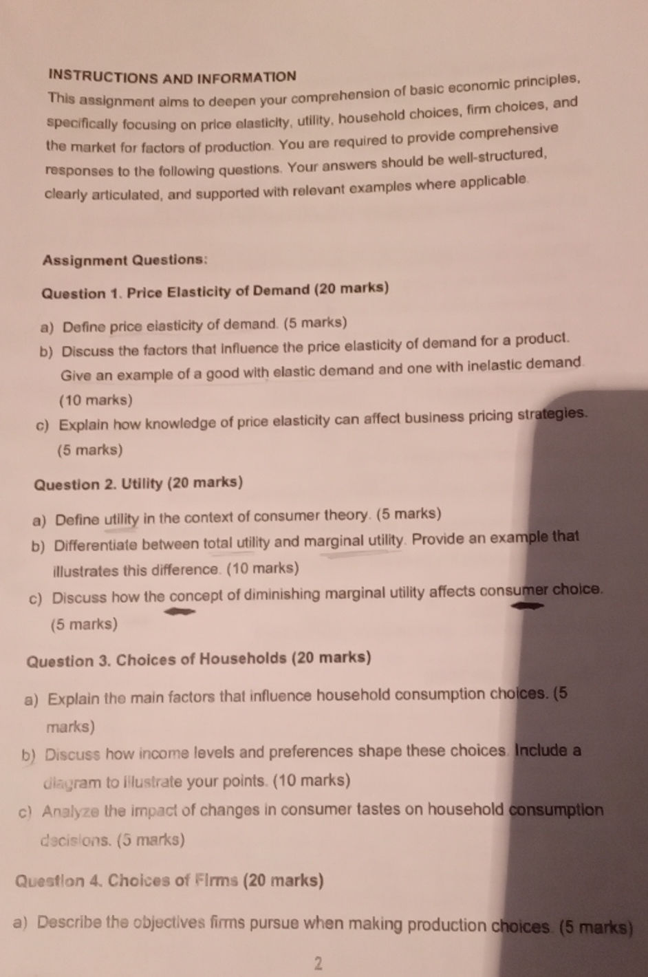 Question 1. Price Elasticity of Demand (20 | StudyX