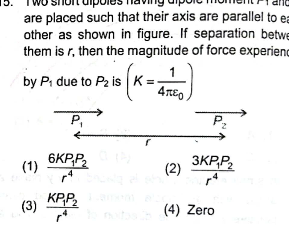 Two short dipoles having dipole moment $P_1$ | StudyX