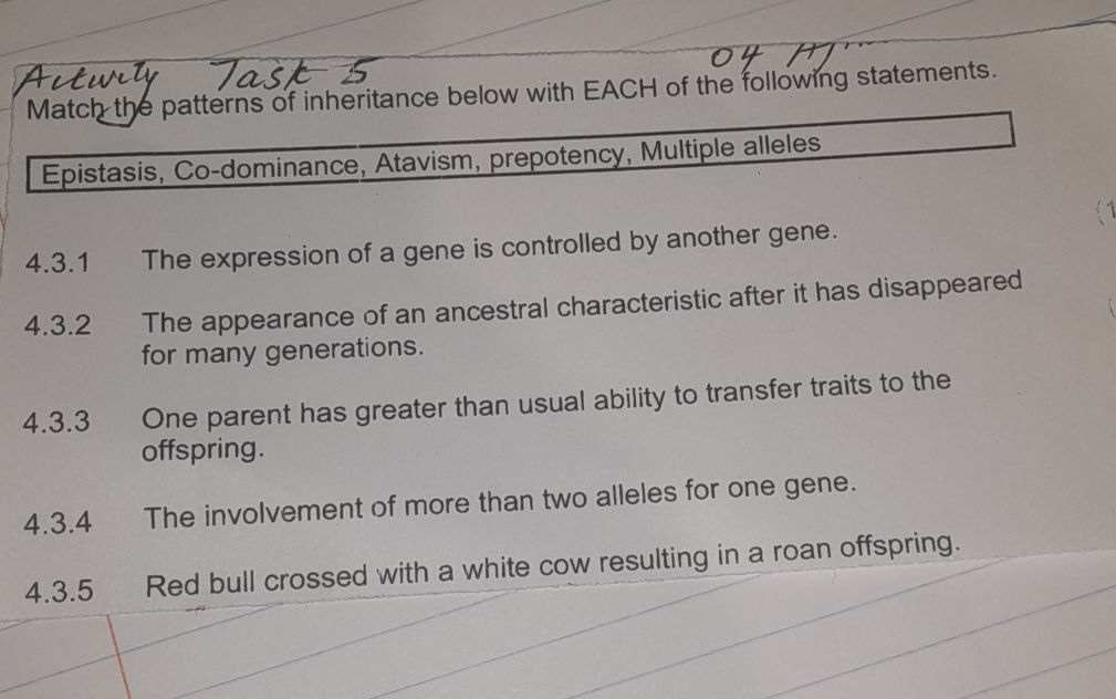 Match the patterns of inheritance below with | StudyX