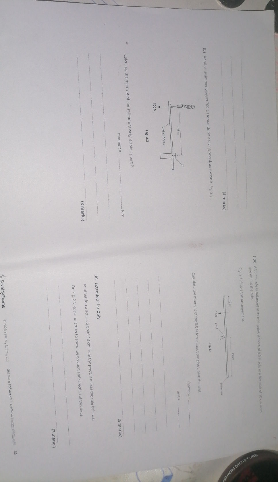 (b) Another swimmer weighs 700N. He stands | StudyX