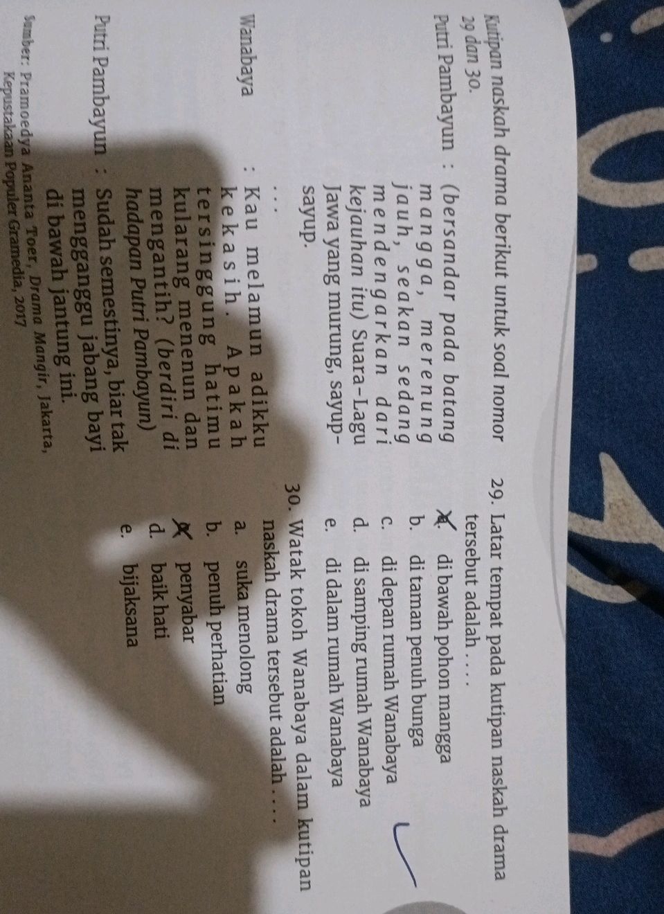 29. Latar tempat pada kutipan naskah drama | StudyX