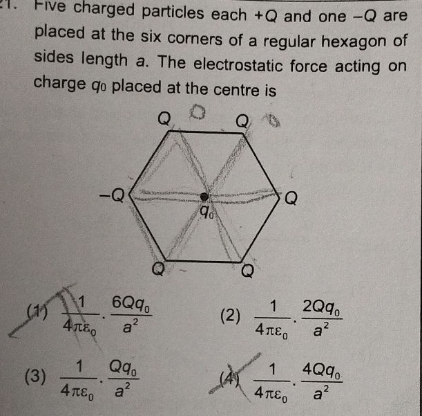 Five charged particles each +Q and one -Q | StudyX