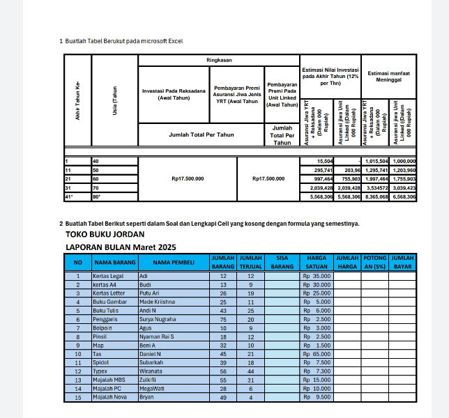 1 Buatlah Tabel Berukut pada microsoft Excel | StudyX