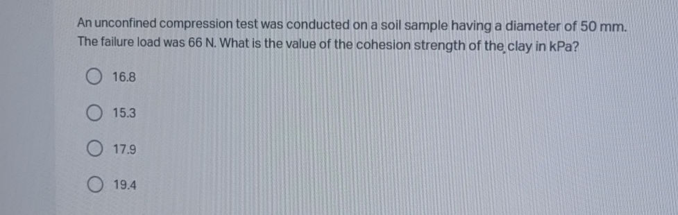 An unconfined compression test was conducted | StudyX