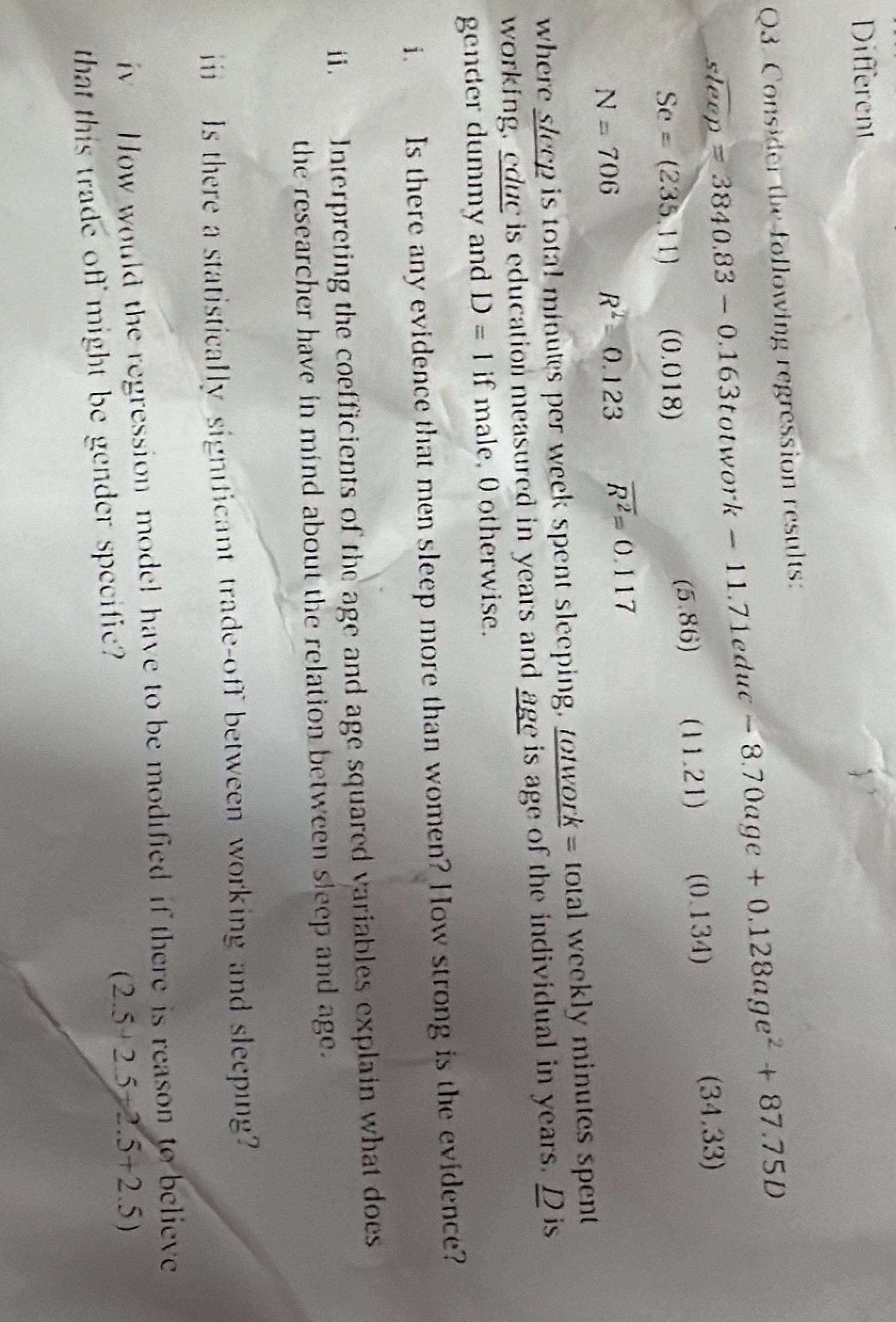 Q3. Consider the following regression | StudyX