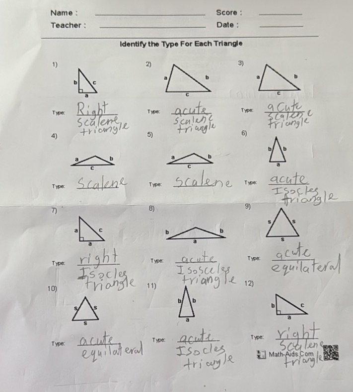 Identify the Type For Each Triangle 1) | StudyX