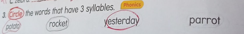 3. Circle the words that have 3 syllables. | StudyX