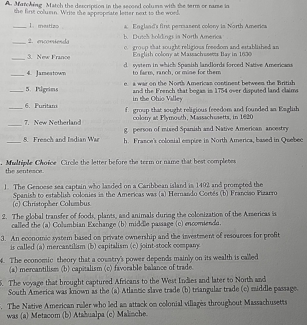 A. Matching Match the description in the | StudyX
