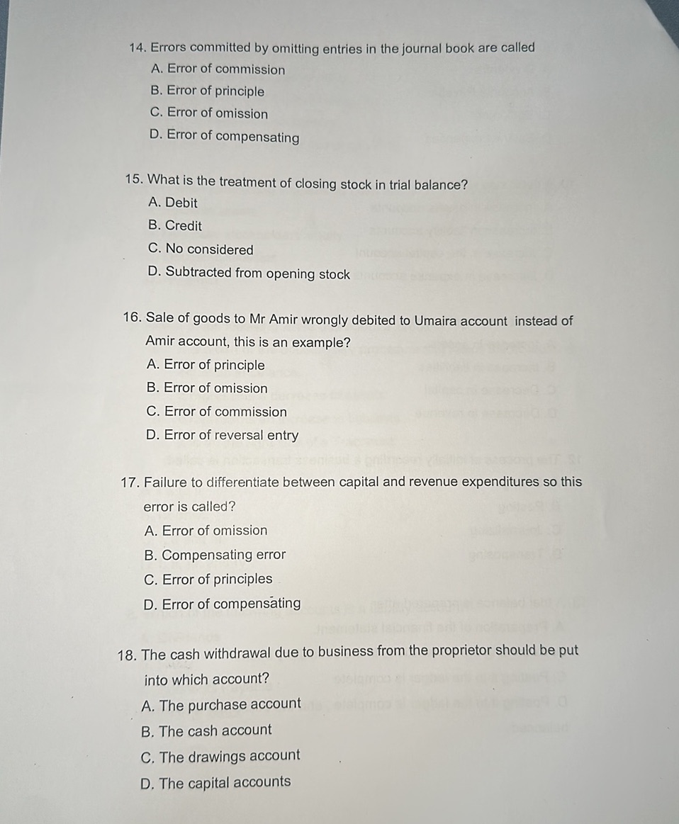 14. Errors committed by omitting entries in | StudyX