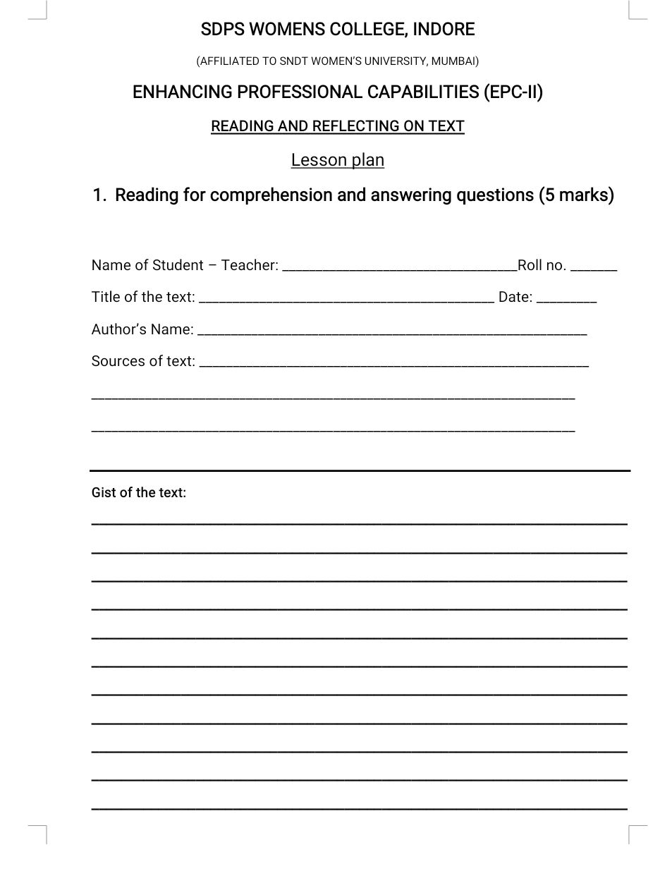 1. Reading for comprehension and answering | StudyX