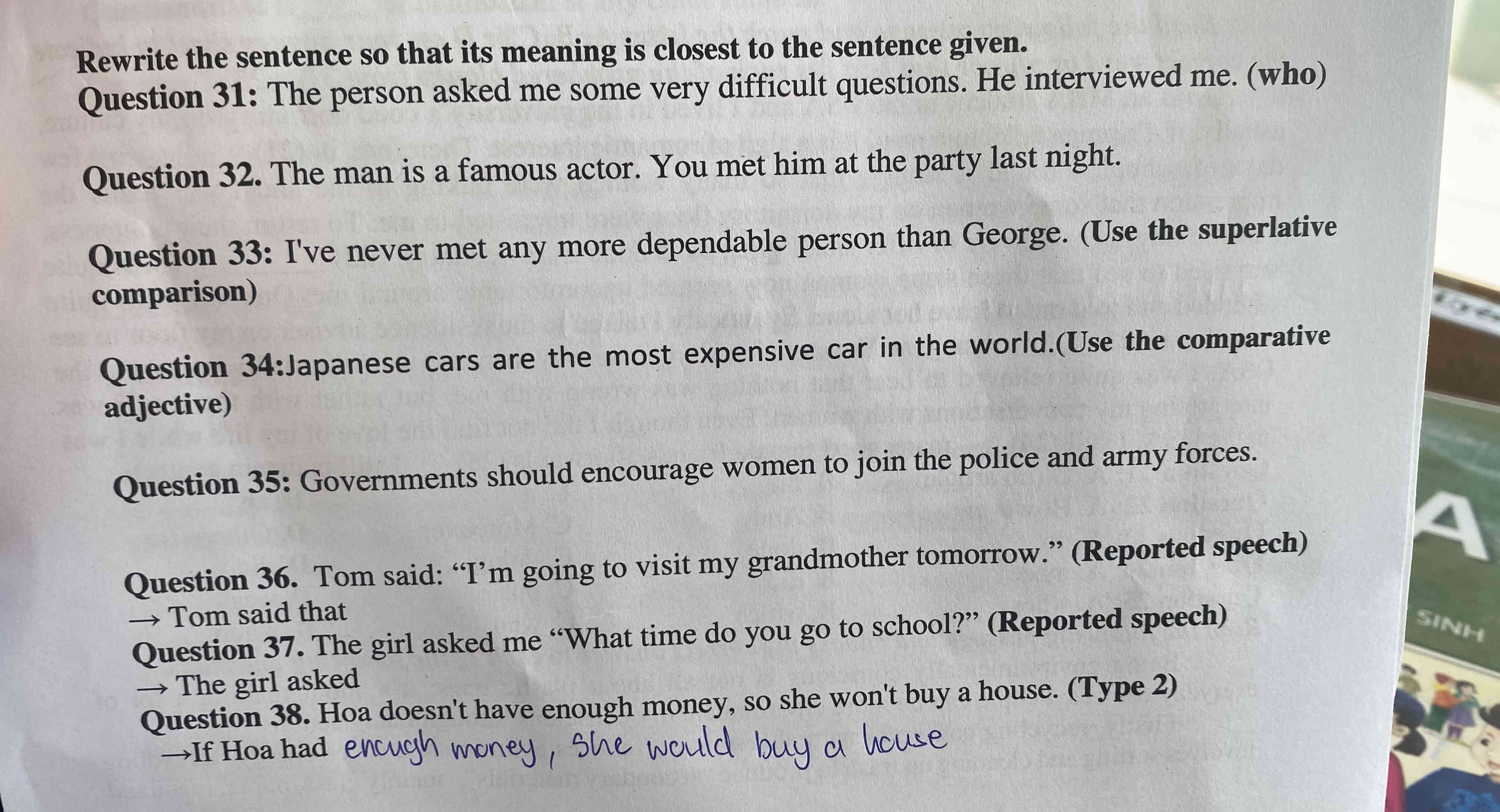 Rewrite the sentence so that its meaning is | StudyX