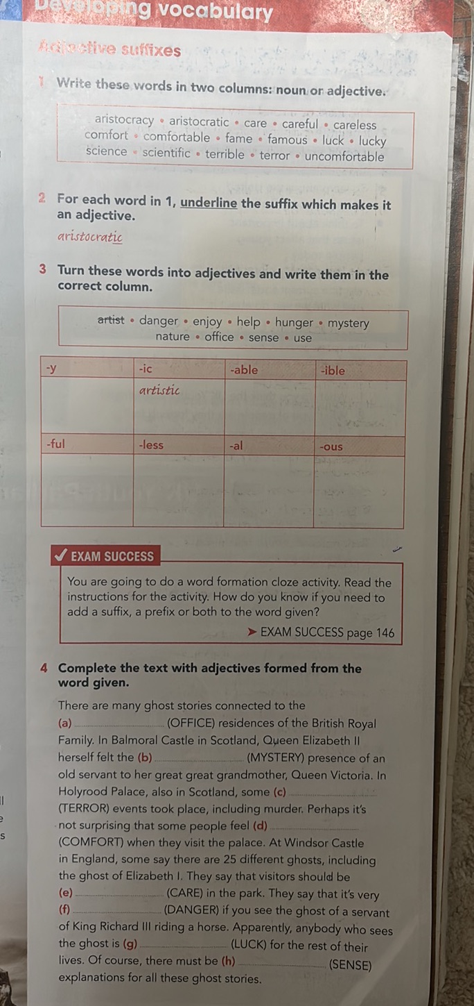 1 Write these words in two columns: noun or | StudyX