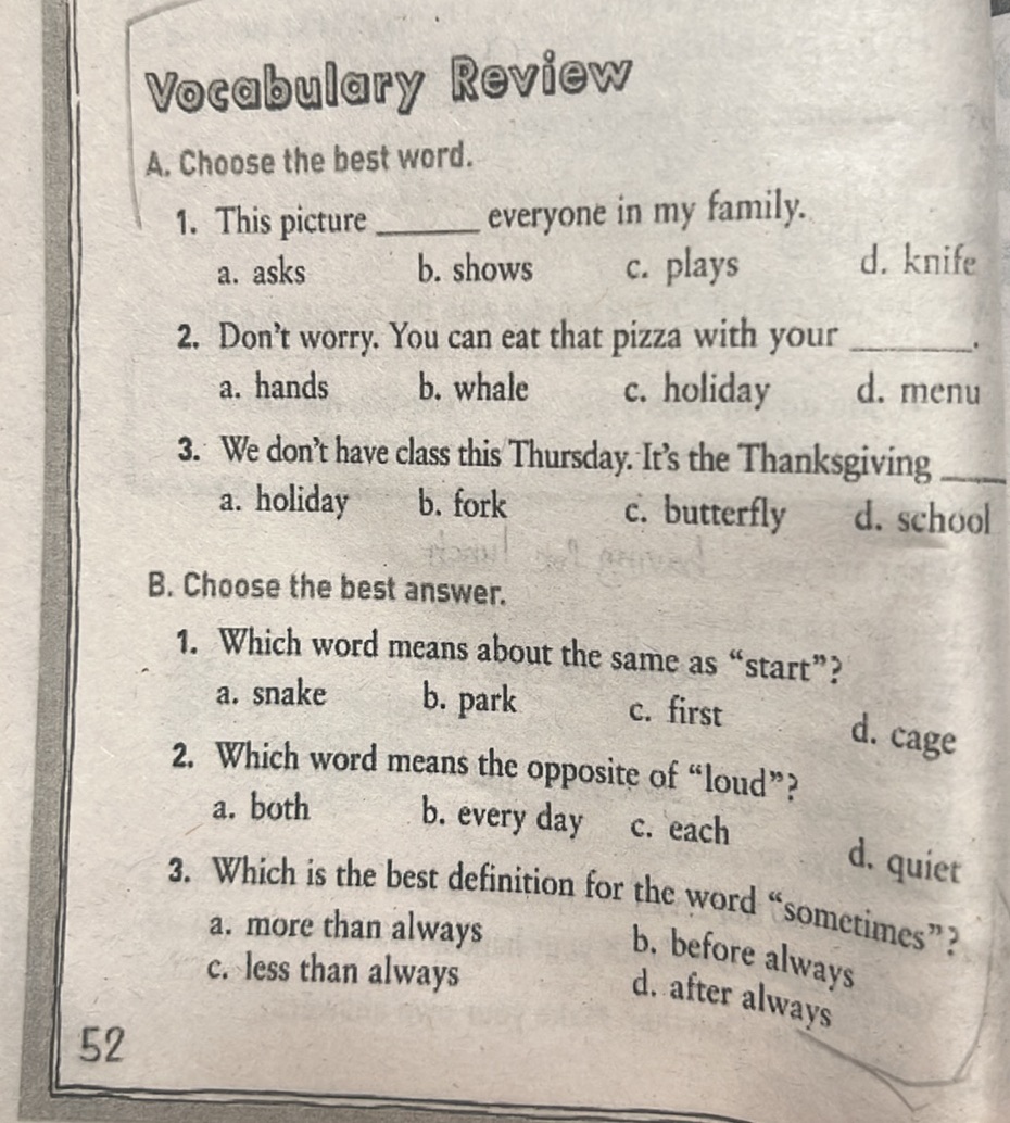 Vocabulary Review A. Choose the best word. | StudyX