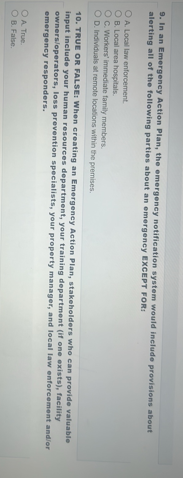 9. In an Emergency Action Plan, the | StudyX