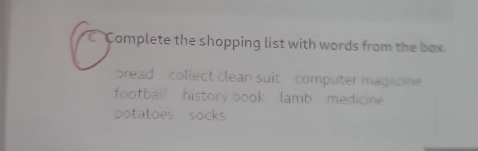 Complete the shopping list with words from | StudyX