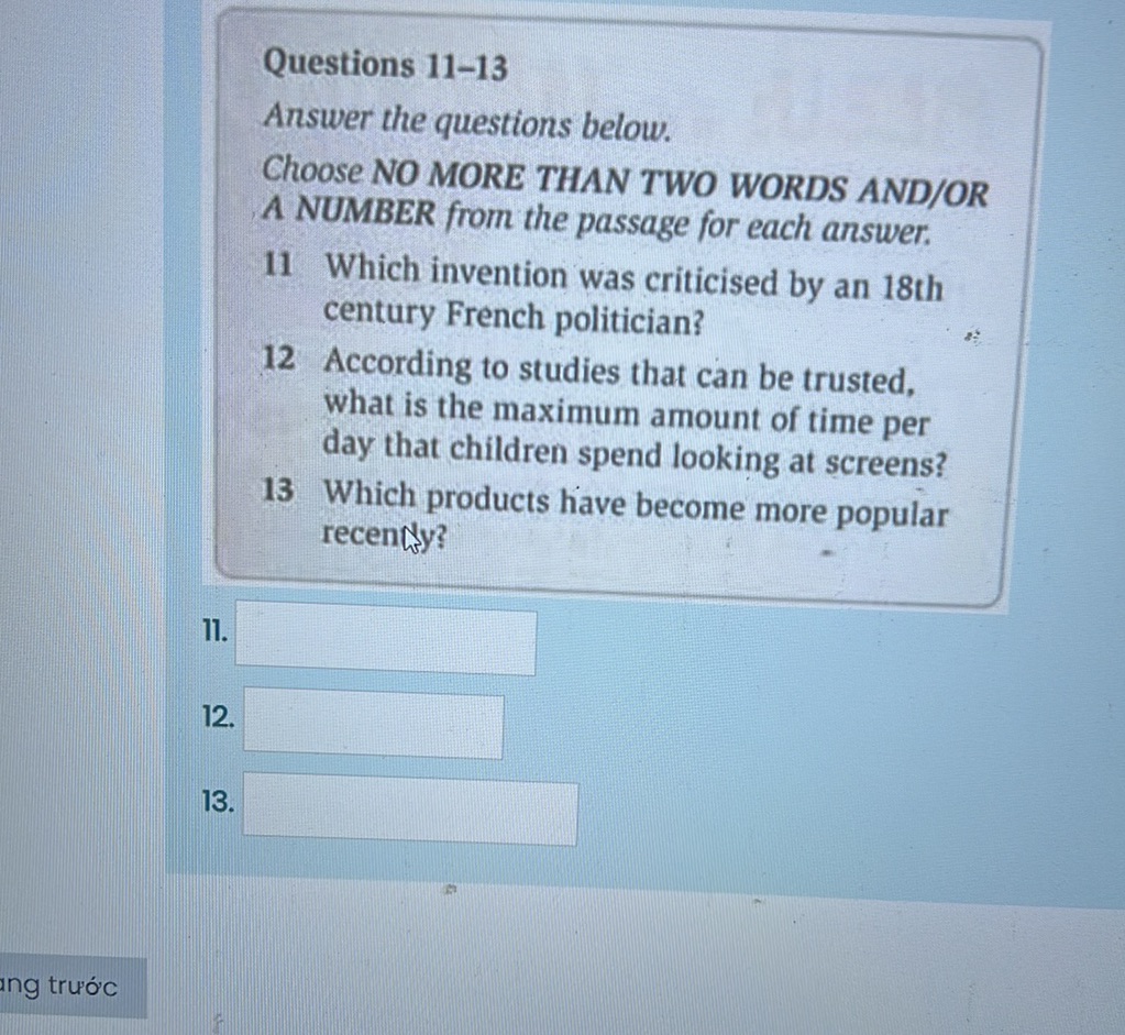 Questions 11-13 Answer the questions below. | StudyX