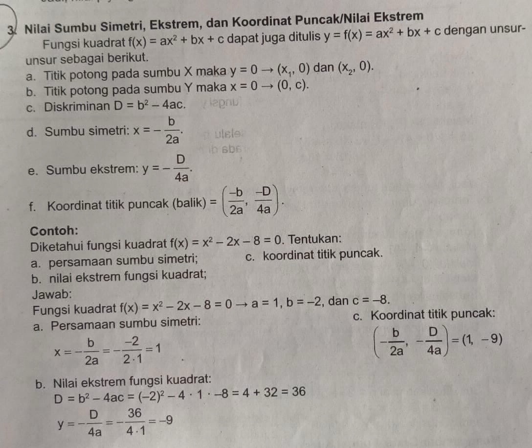 3. Nilai Sumbu Simetri, Ekstrem, dan | StudyX