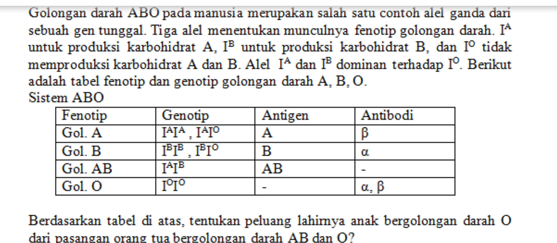 Golongan darah ABO pada manusia merupakan | StudyX