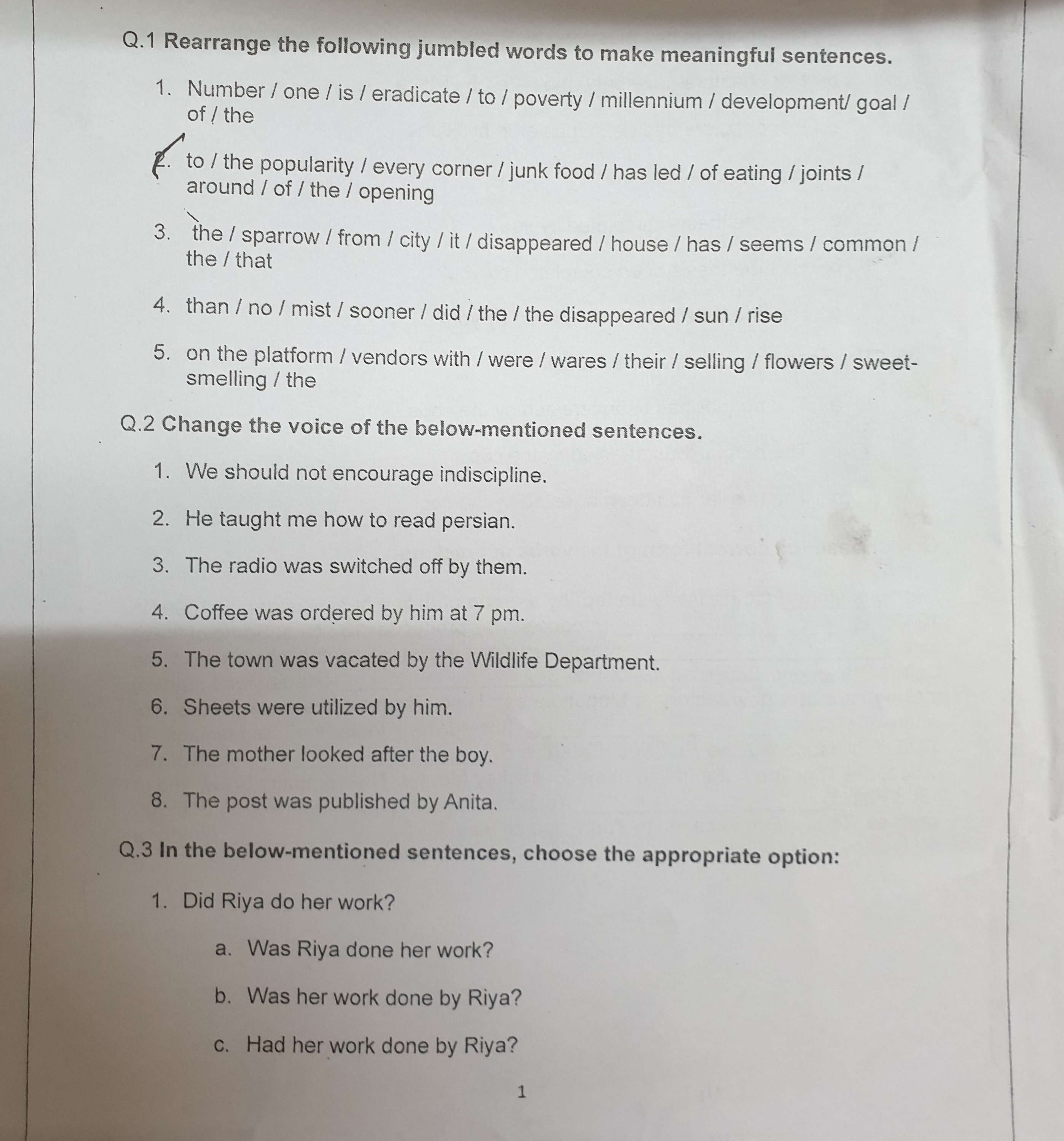 Q.1 Rearrange the following jumbled words to | StudyX